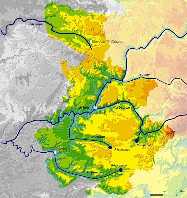 Carte de l'hydrographie des Grands Causses et Avants Causses | Paysages ...